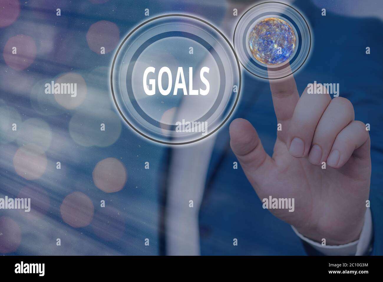 Writing note showing Goals. Business concept for desired result that an ...