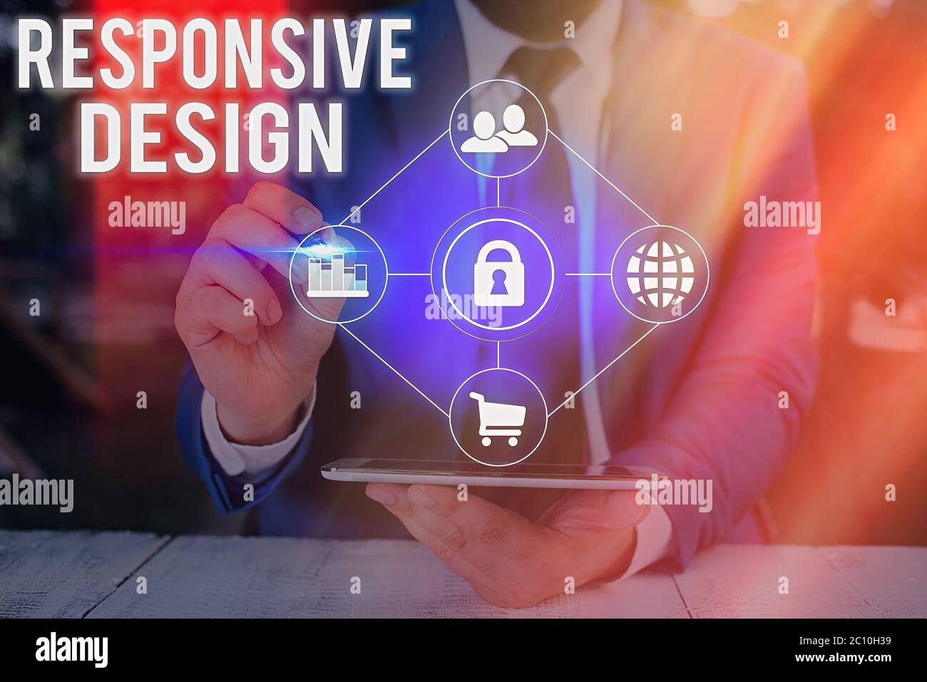 Conceptual hand writing showing Responsive Design. Concept meaning approach to page creation ...