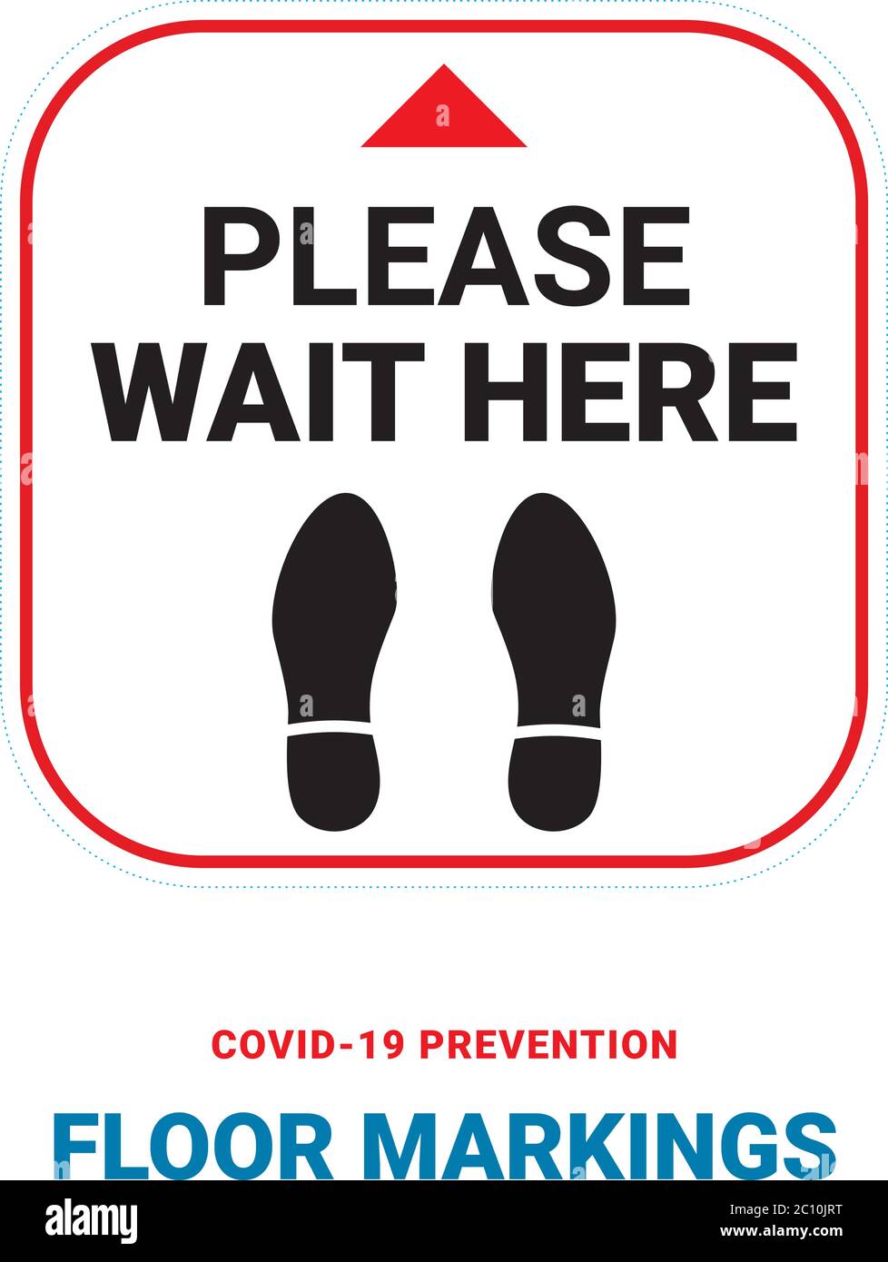 Please wait here floor markings for social distancing. With rounded ...