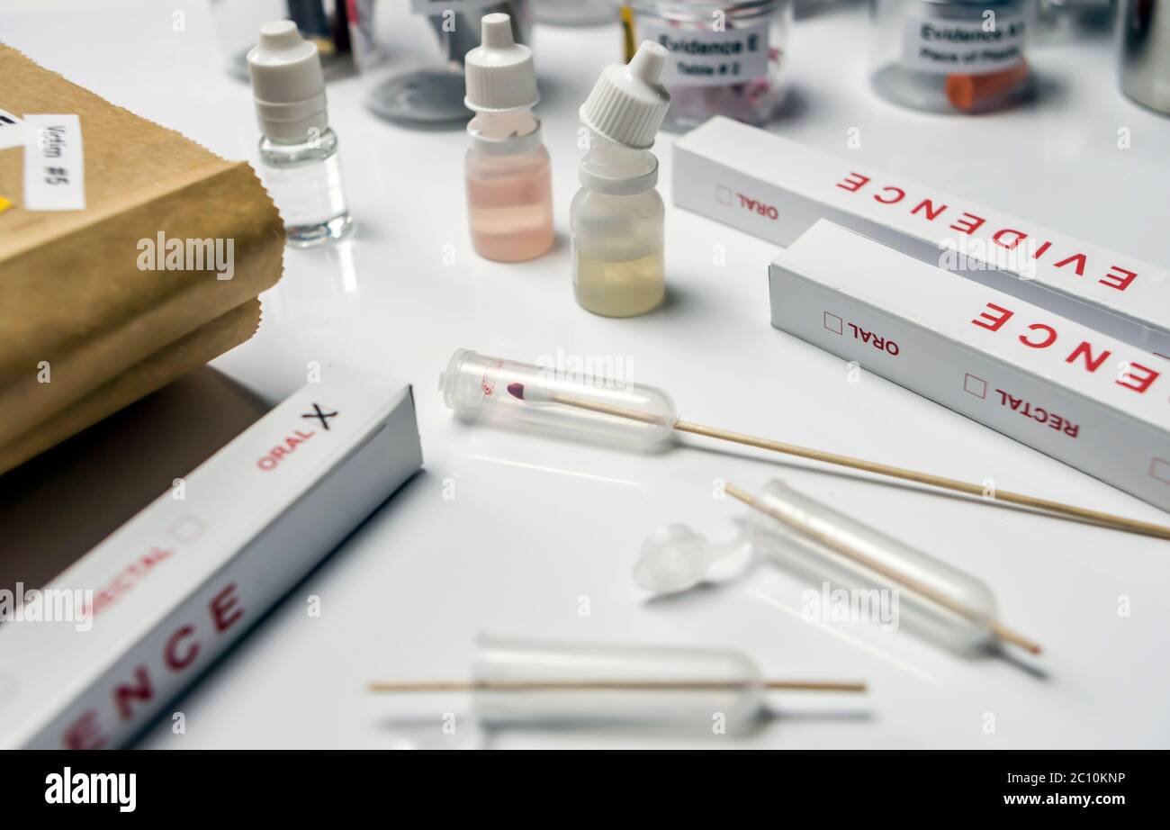 Hematological analysis with forensic test kit in a murder in a crime ...