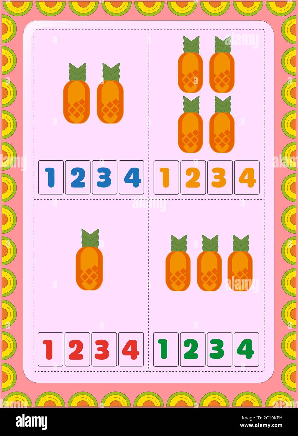 Preschool and toddler math with pineapple fruit design Stock Vector ...