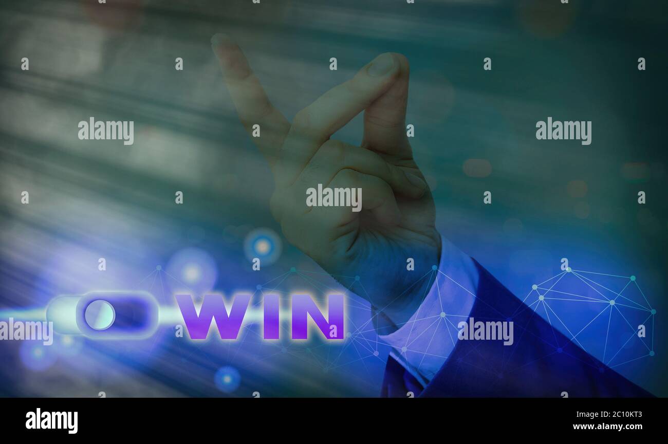 Text sign showing Win. Business photo showcasing achieving victory in a ...