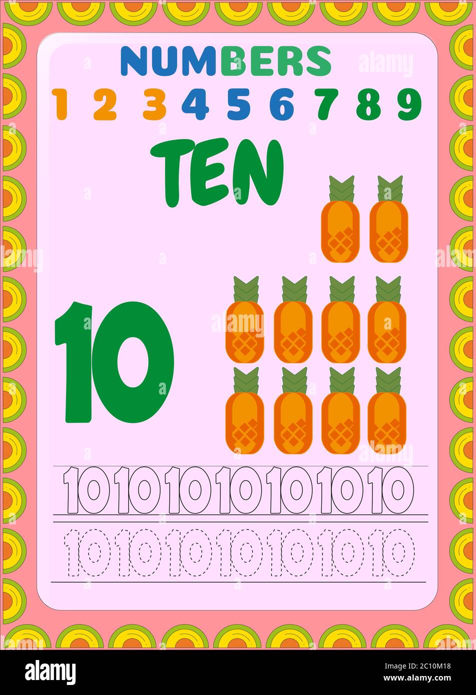 Preschool and toddler math with pineapple fruit design Stock Vector ...