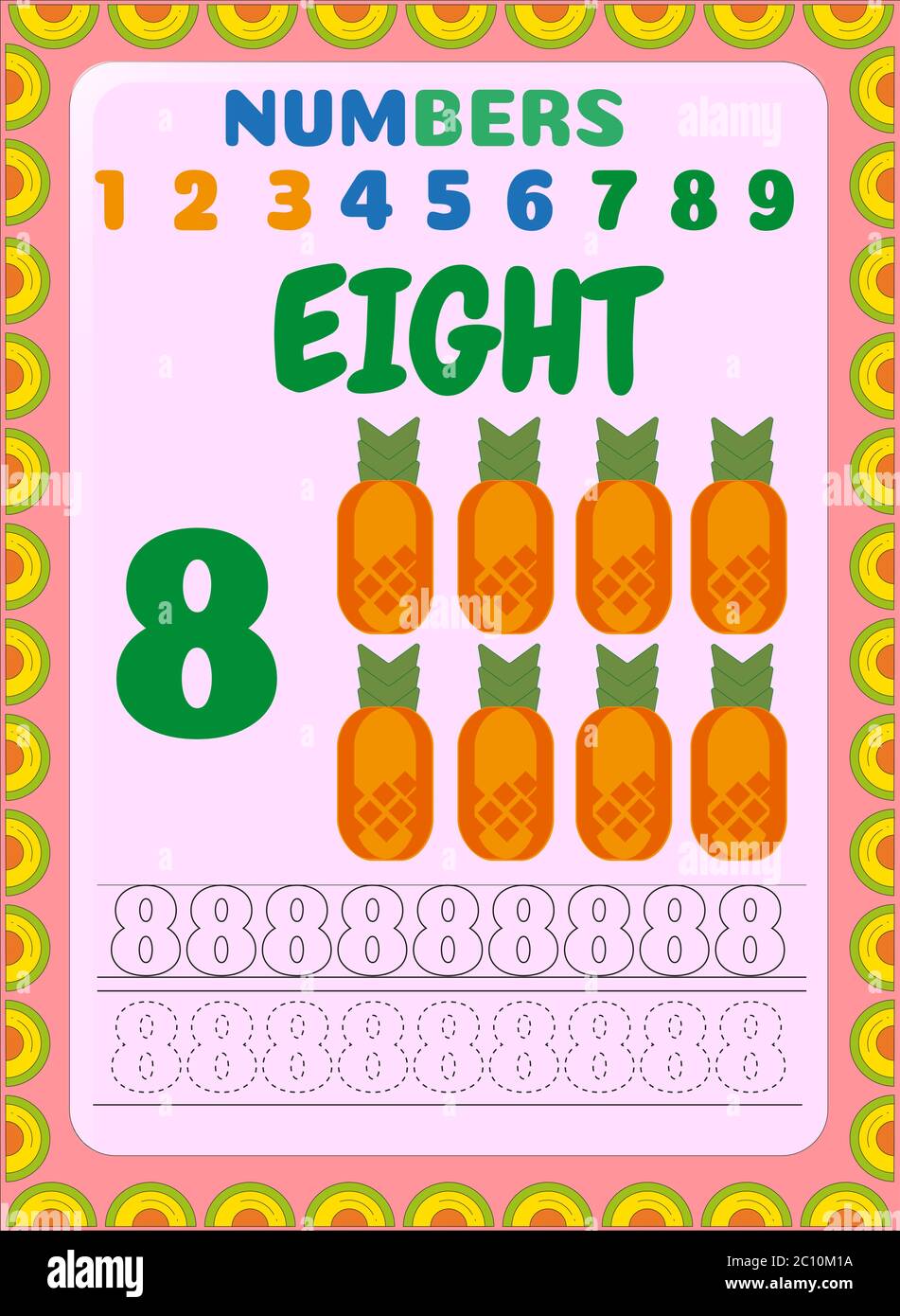Preschool and toddler math with pineapple fruit design Stock Vector ...