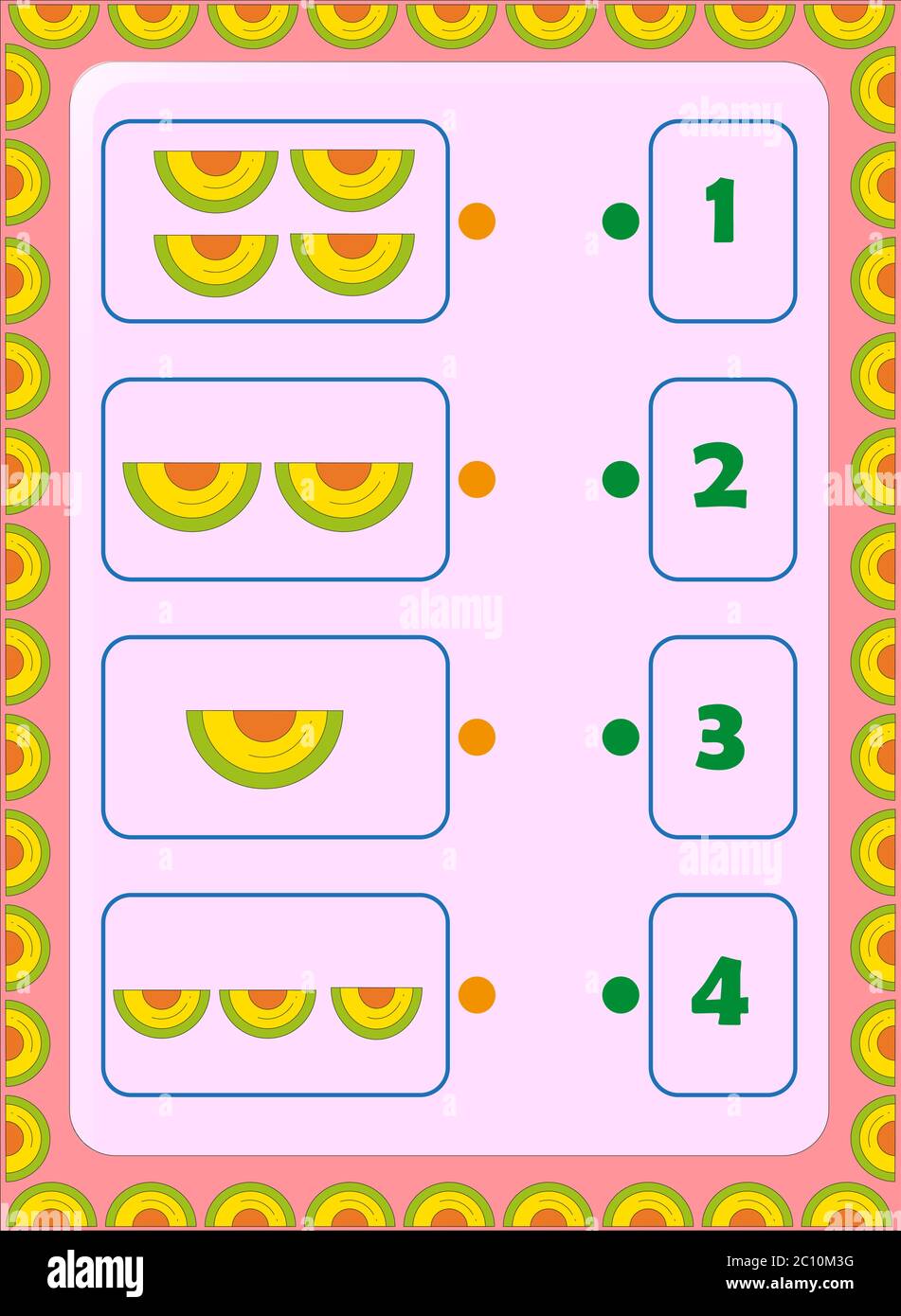 Preschool and toddler math with slice of melon fruit design Stock ...