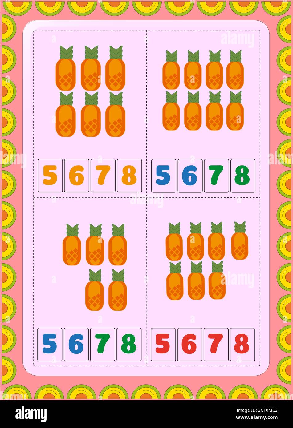 Preschool and toddler math with pineapple fruit design Stock Vector ...