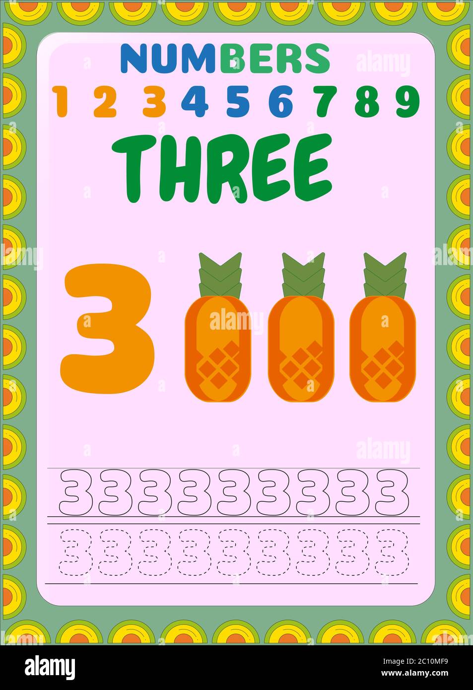 Preschool and toddler math with pineapple fruit design Stock Vector ...