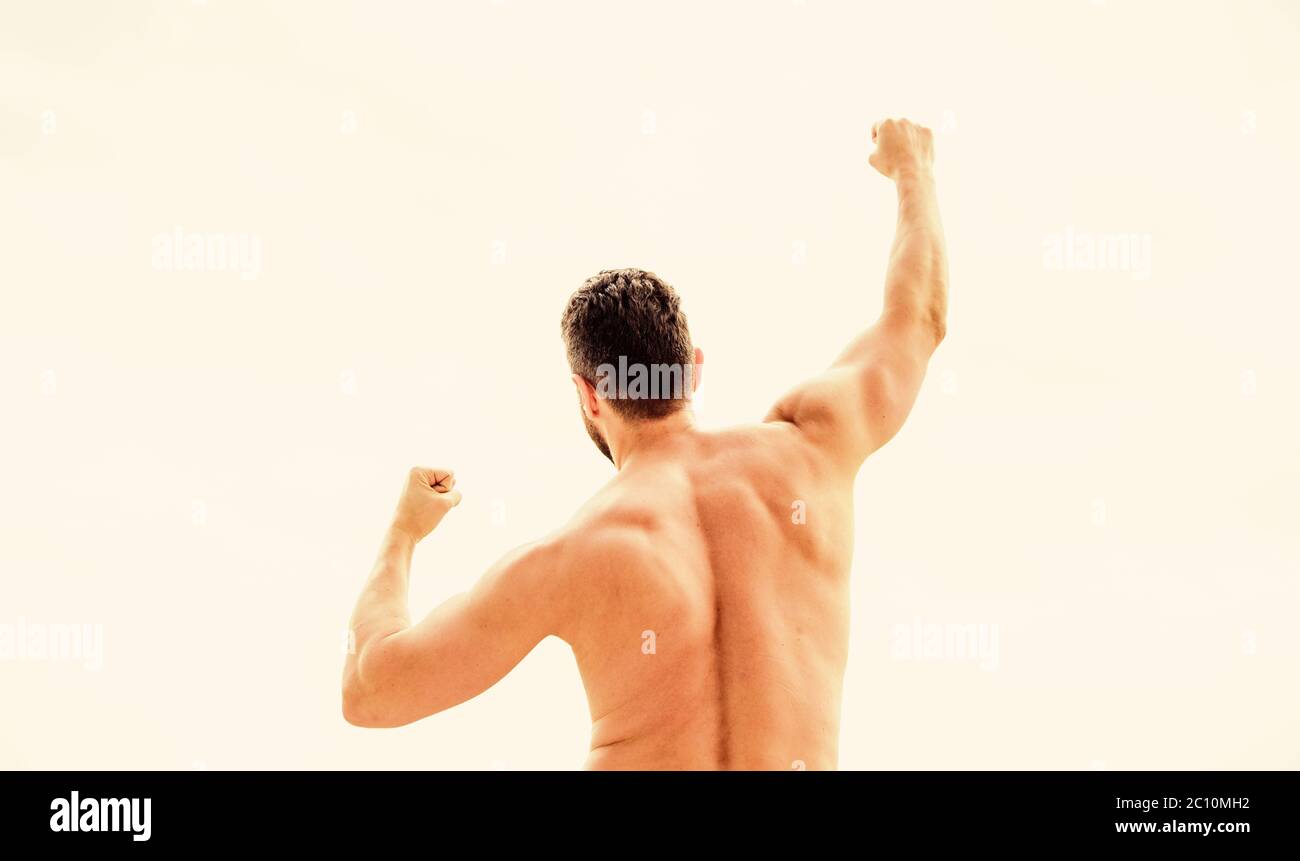winning. Physical activity helps. muscular back man isolated on white ...