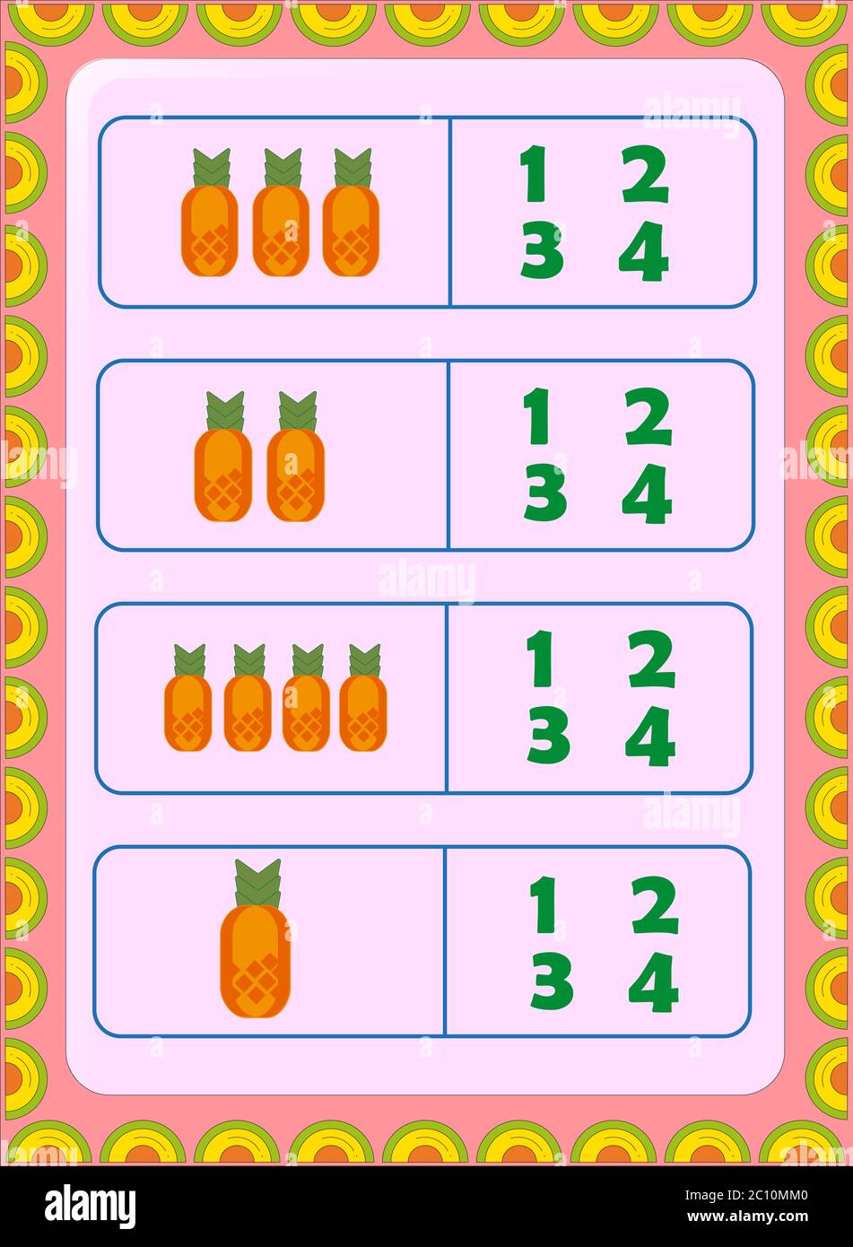 Preschool and toddler math with pineapple fruit design Stock Vector ...