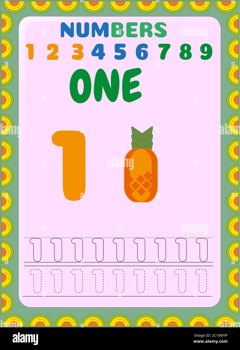 Preschool and toddler math with pineapple fruit design Stock Vector ...
