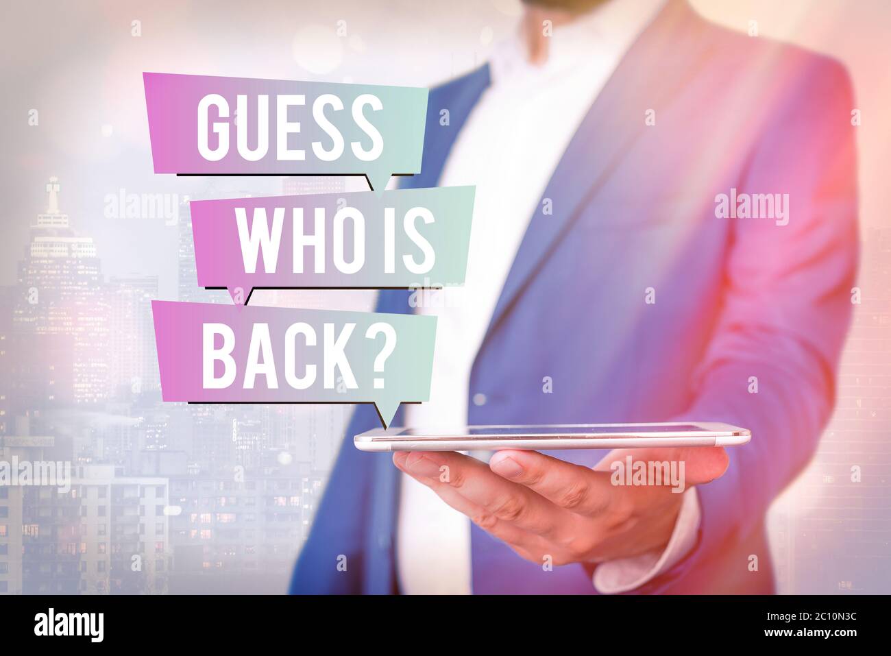 Text sign showing Guess Who Is Back Question. Business photo showcasing ...