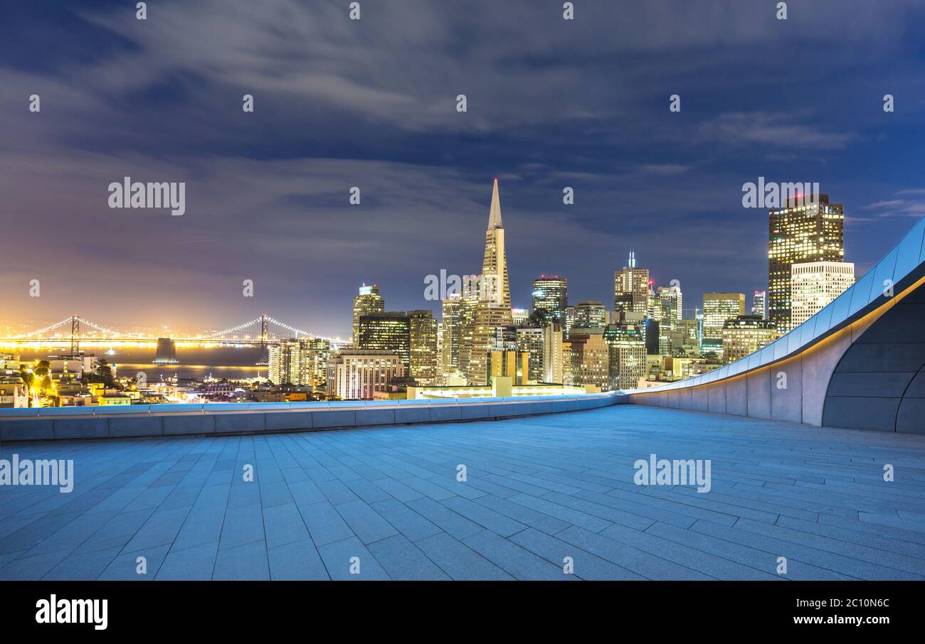 empty street with cityscape and skyline of san francisco Stock Photo ...