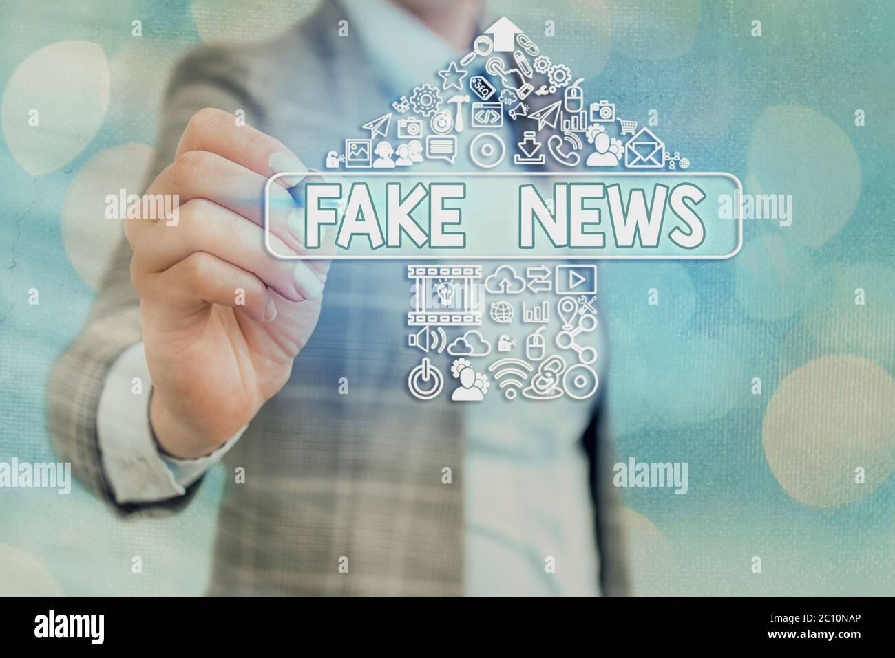 Writing note showing Fake News. Business concept for false content ...