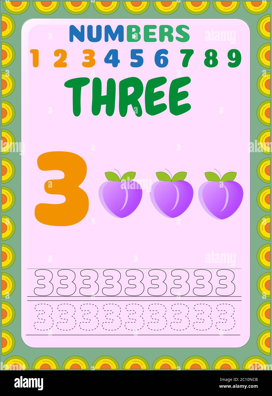 Preschool and toddler math with peach fruit design Stock Vector Image ...