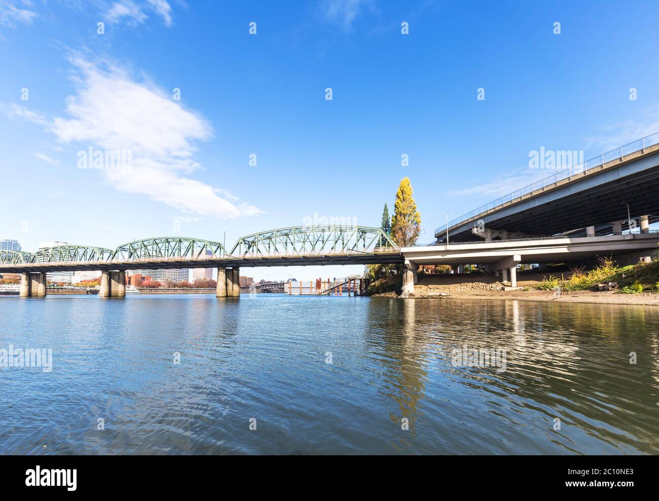 steel bridge over tranquil water in portland Stock Photo - Alamy