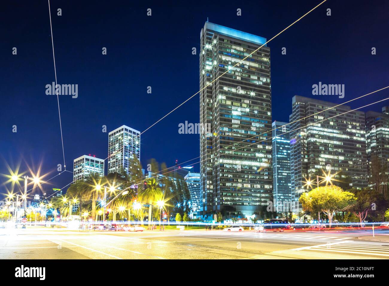 busy traffic on road in downtown of san francisco at night Stock Photo ...