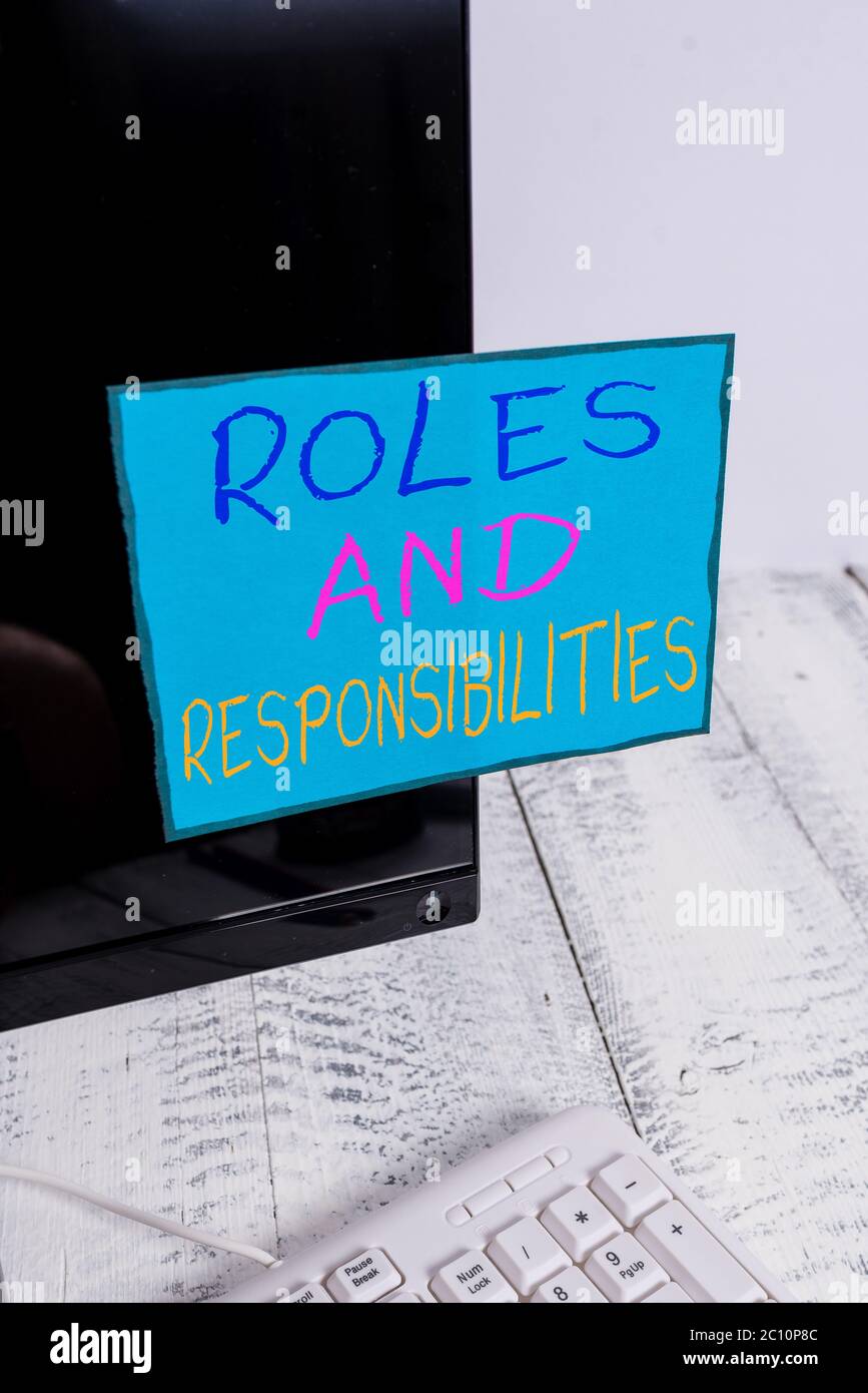 Word writing text Roles And Responsibilities. Business photo showcasing ...