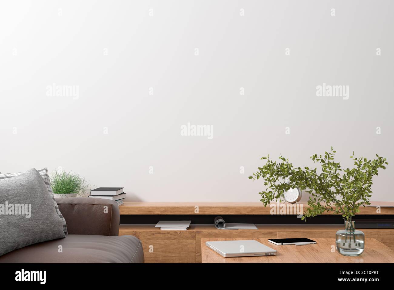 Blank white wall mock up in the living room. 3d rendering Stock Photo ...