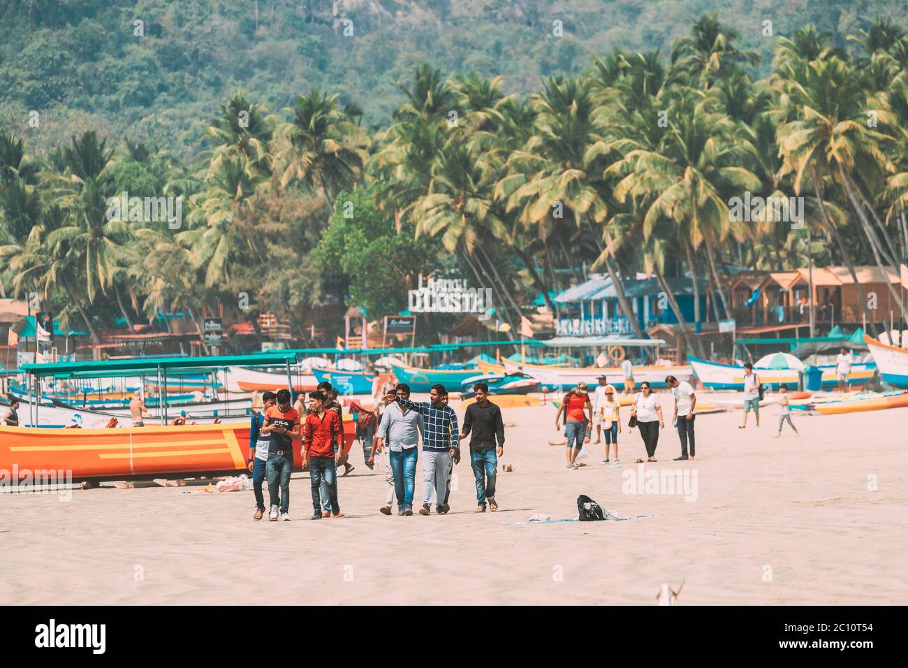 Canacona, Goa, India. People Walking On Palolem Beach At Sunny Summer ...