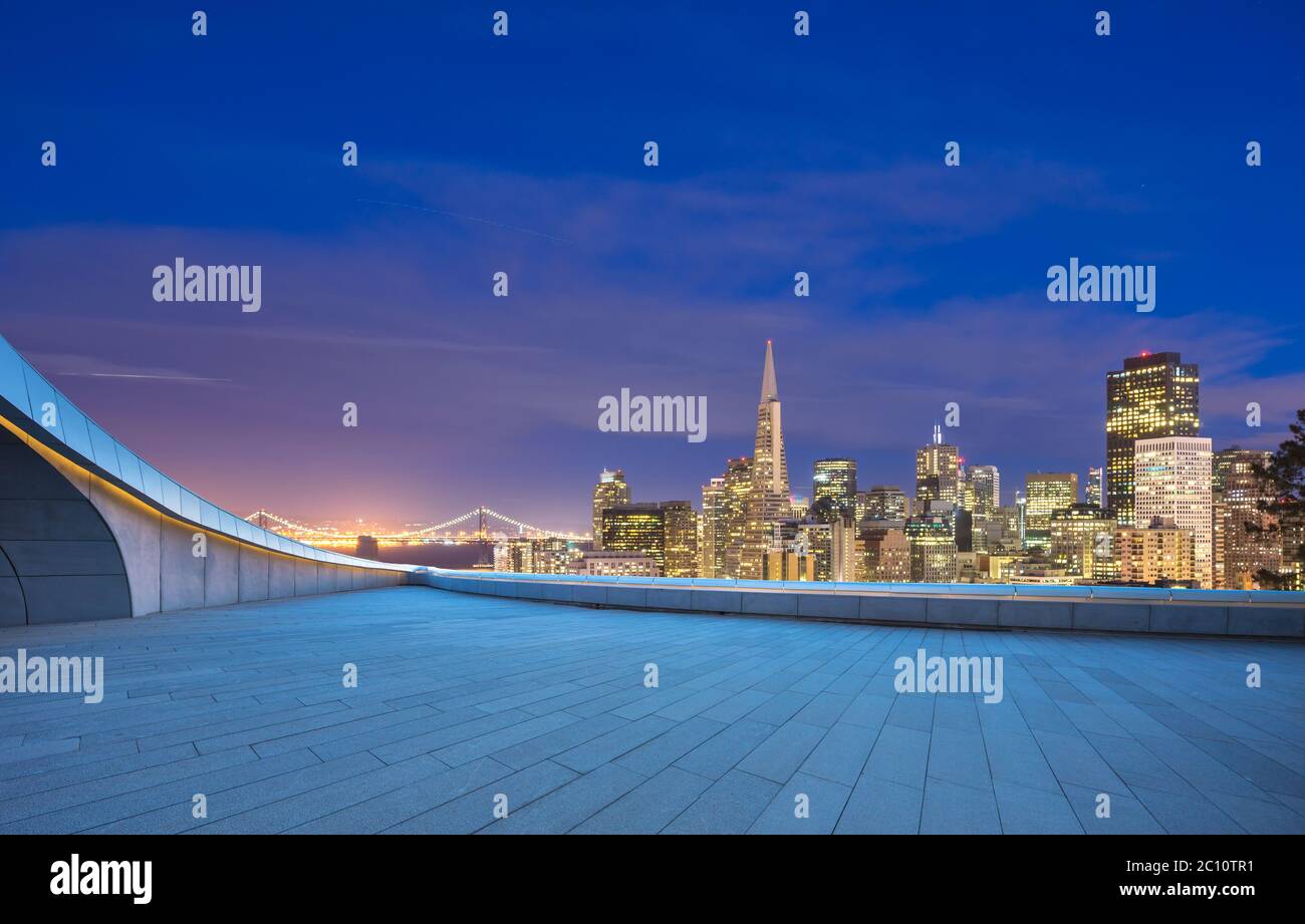 empty floor with cityscape and skyline of san francisco at night Stock ...