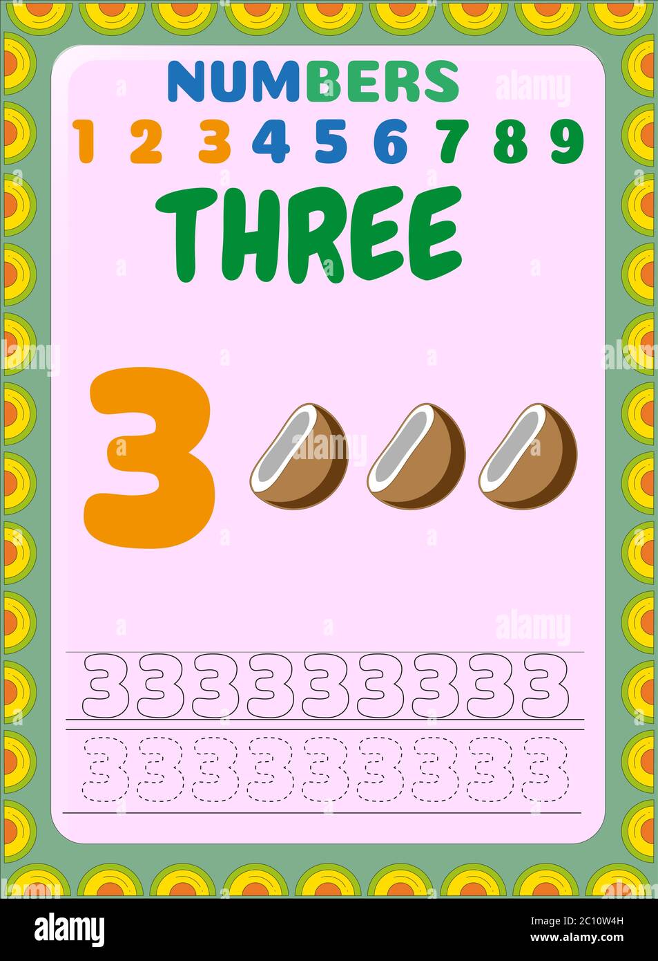 Preschool and toddler math with coconut fruit design Stock Vector Image ...