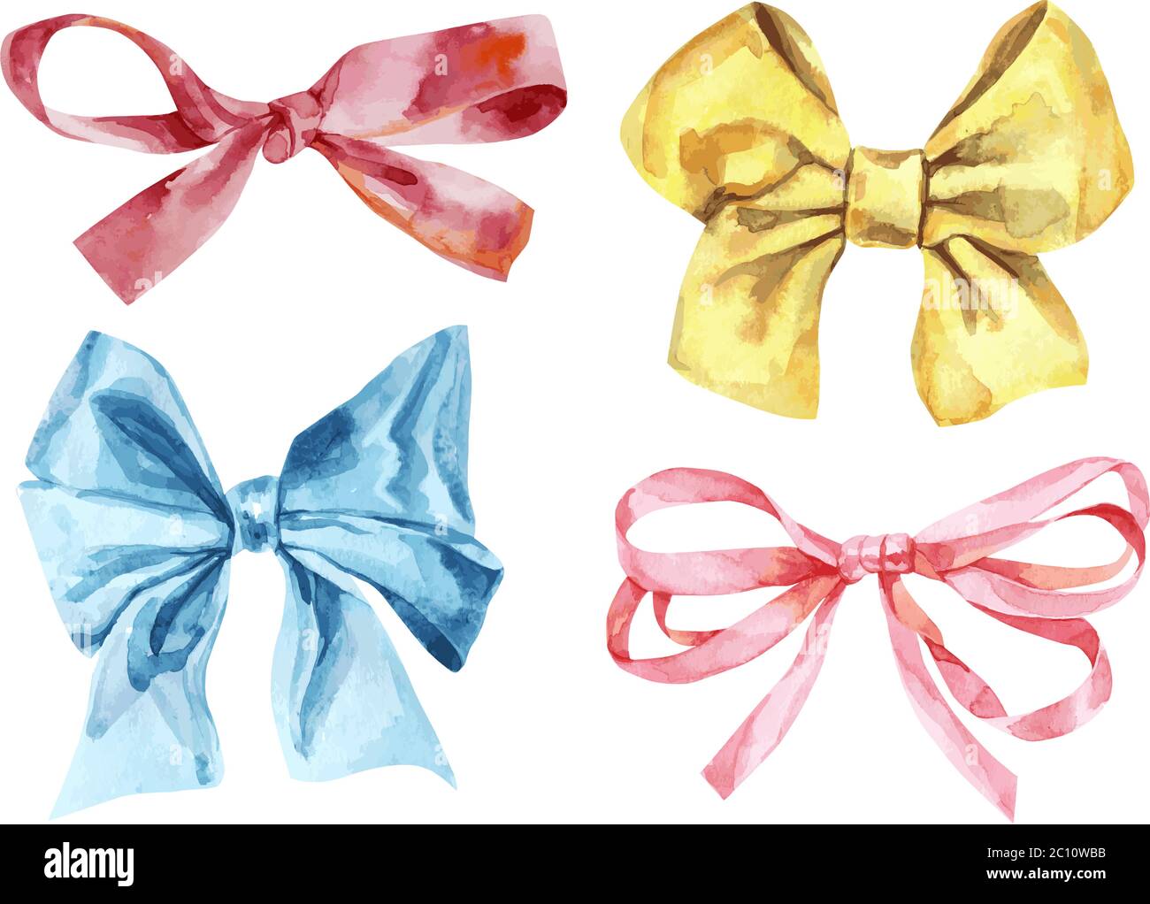 Set of vector bows. Hand painted gift bows isolated on white background ...