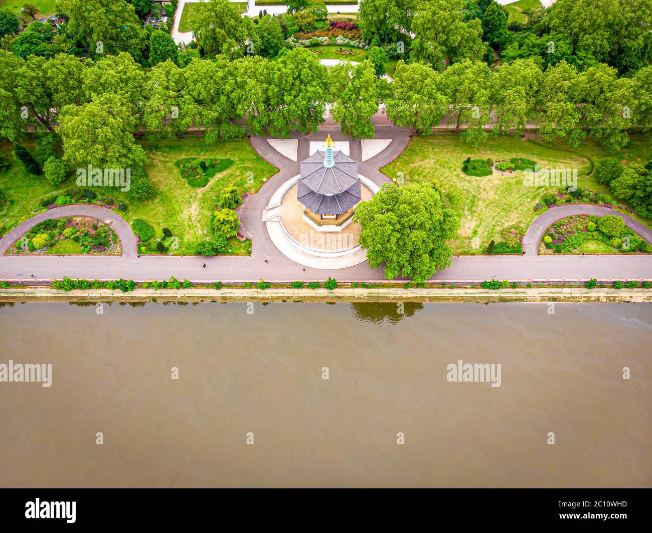 Aerial view of the London Peace Pagoda in central London, UK Stock ...