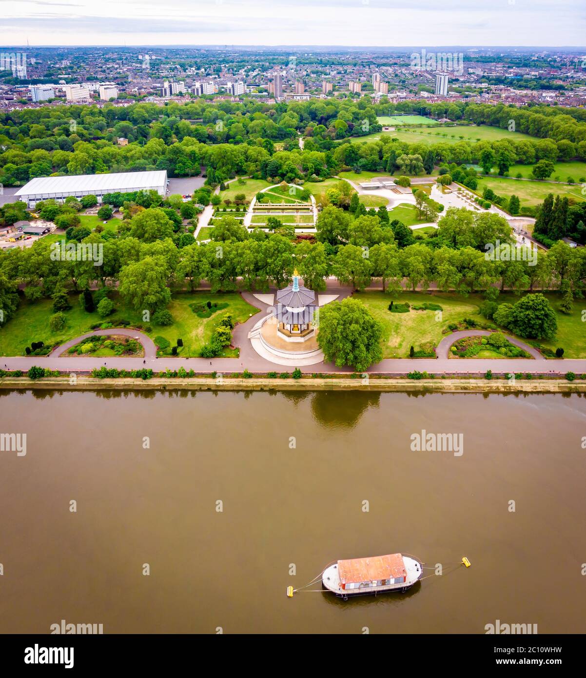 Aerial view of the London Peace Pagoda in central London, UK Stock ...