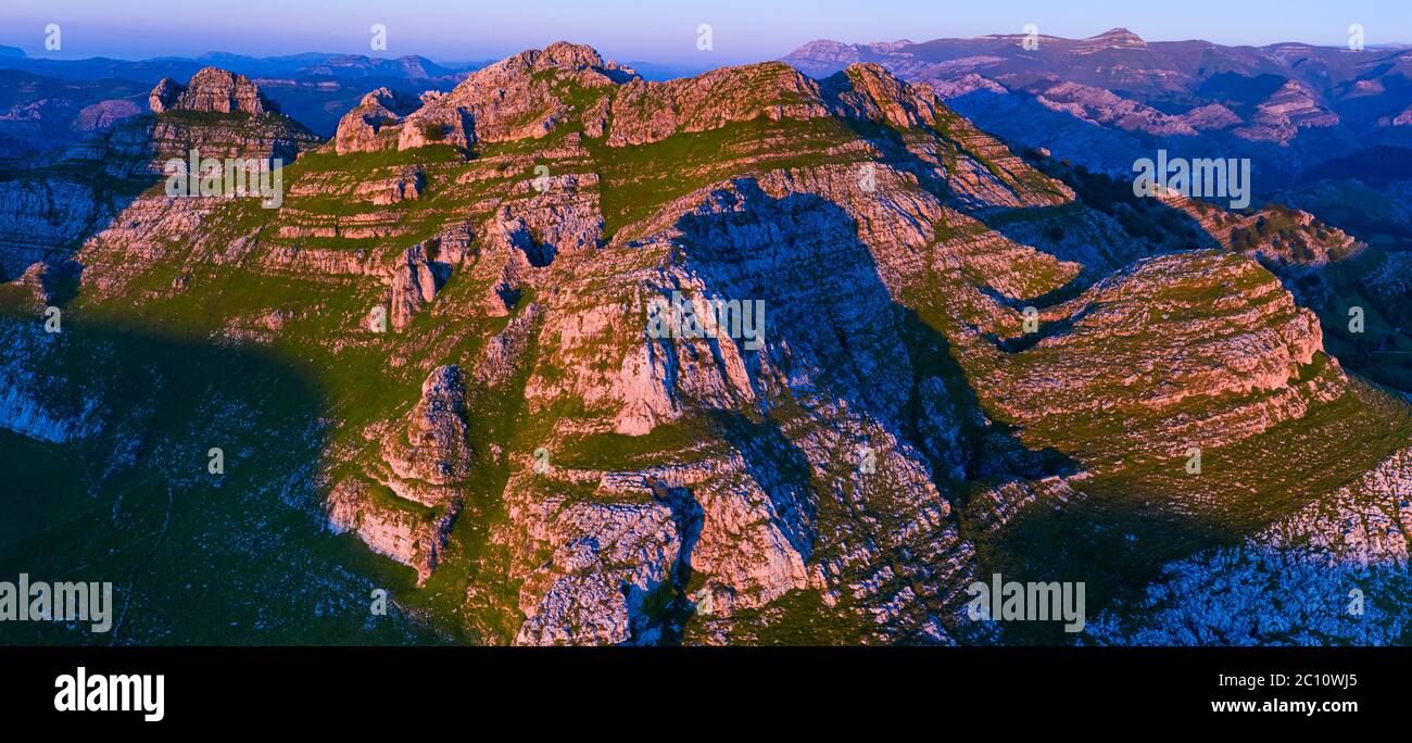 Landscape at sunset in the Miera Valley, in the autonomous community of ...
