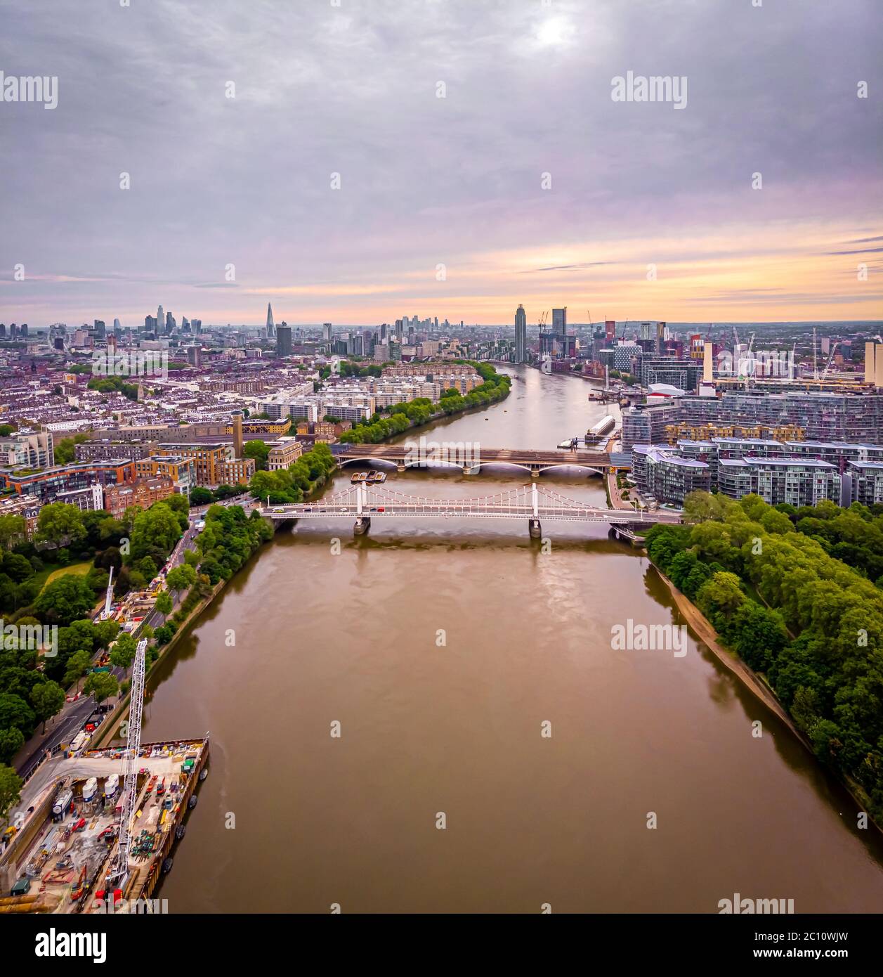 Aerial view of Chelsea bridge and central London, UK Stock Photo - Alamy