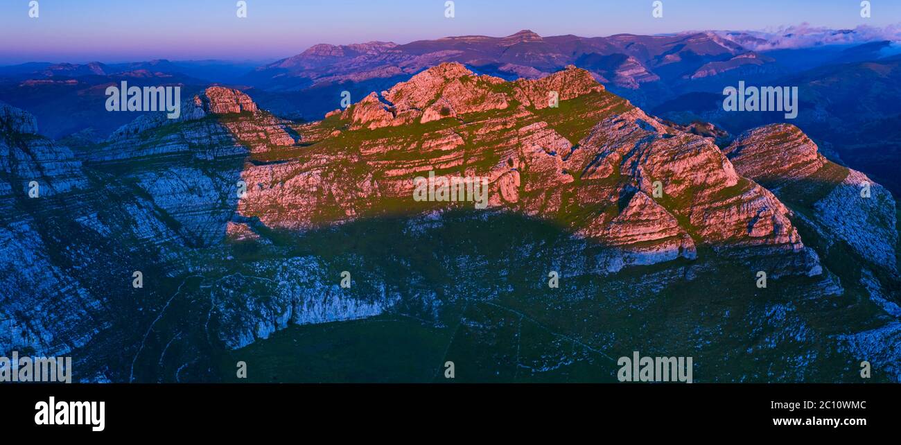 Landscape at sunset in the Miera Valley, in the autonomous community of ...