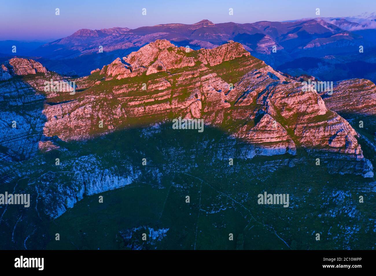 Landscape at sunset in the Miera Valley, in the autonomous community of ...