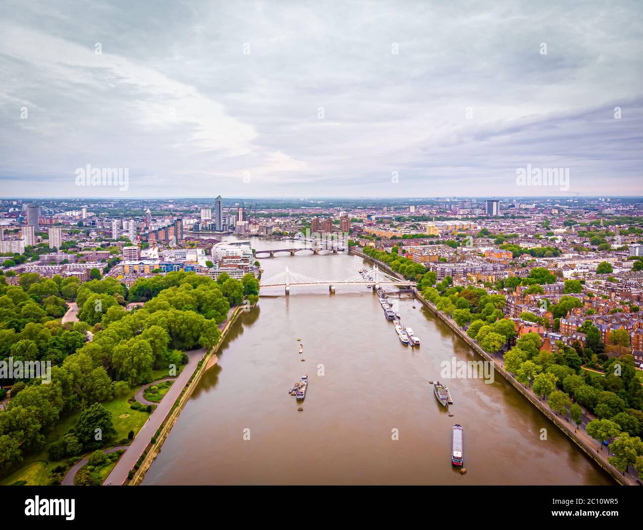 Aerial view of Albert bridge and central London, UK Stock Photo - Alamy