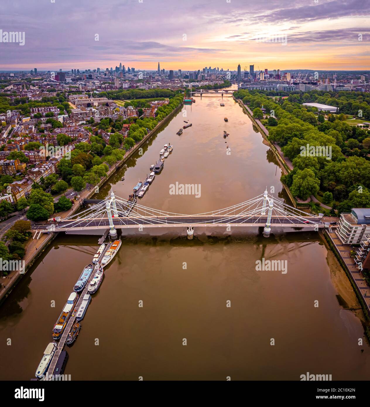 Aerial view of Albert bridge and central London, UK Stock Photo - Alamy
