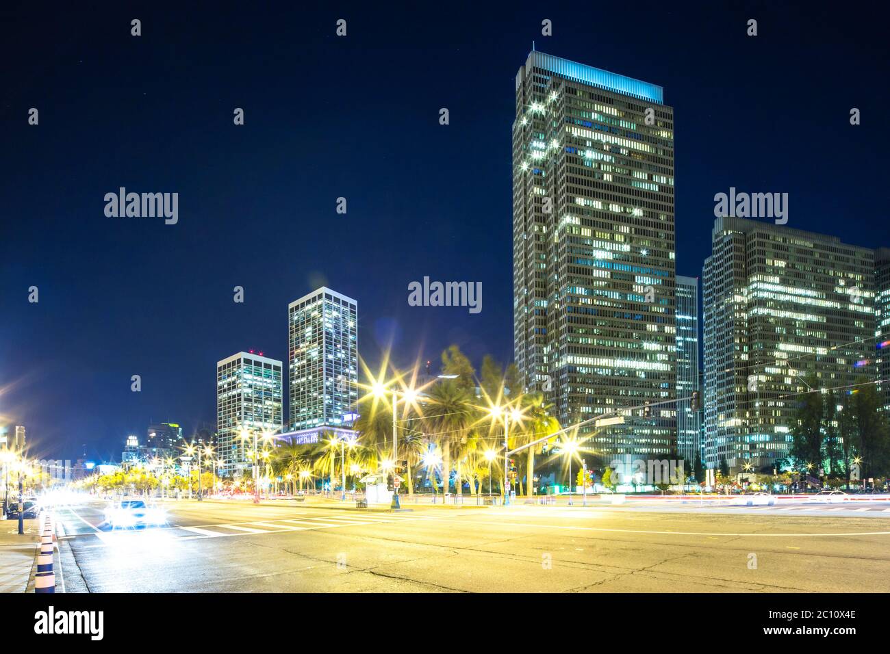 busy traffic on road in downtown of san francisco at night Stock Photo ...