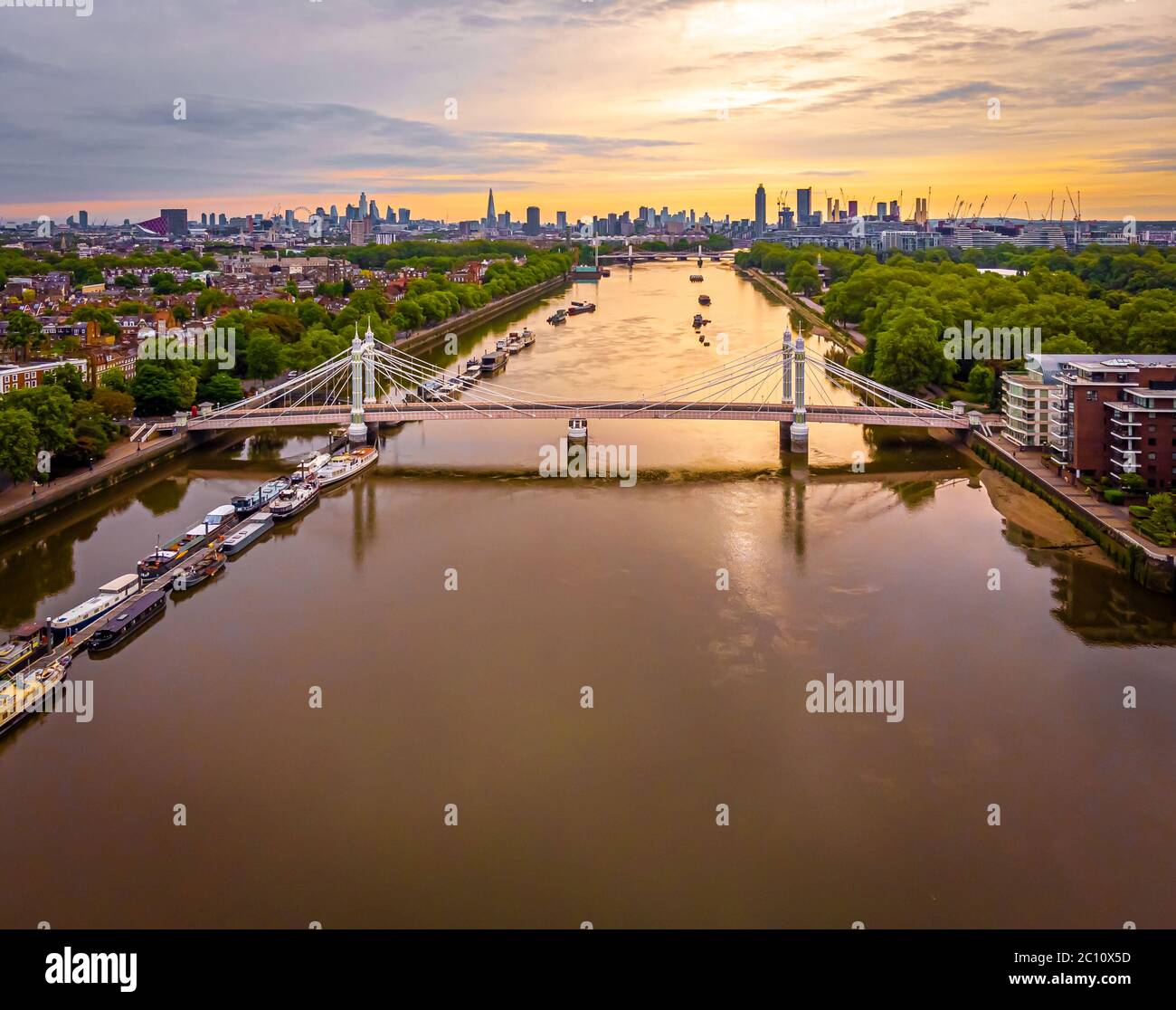 Aerial view of Albert bridge and central London, UK Stock Photo - Alamy