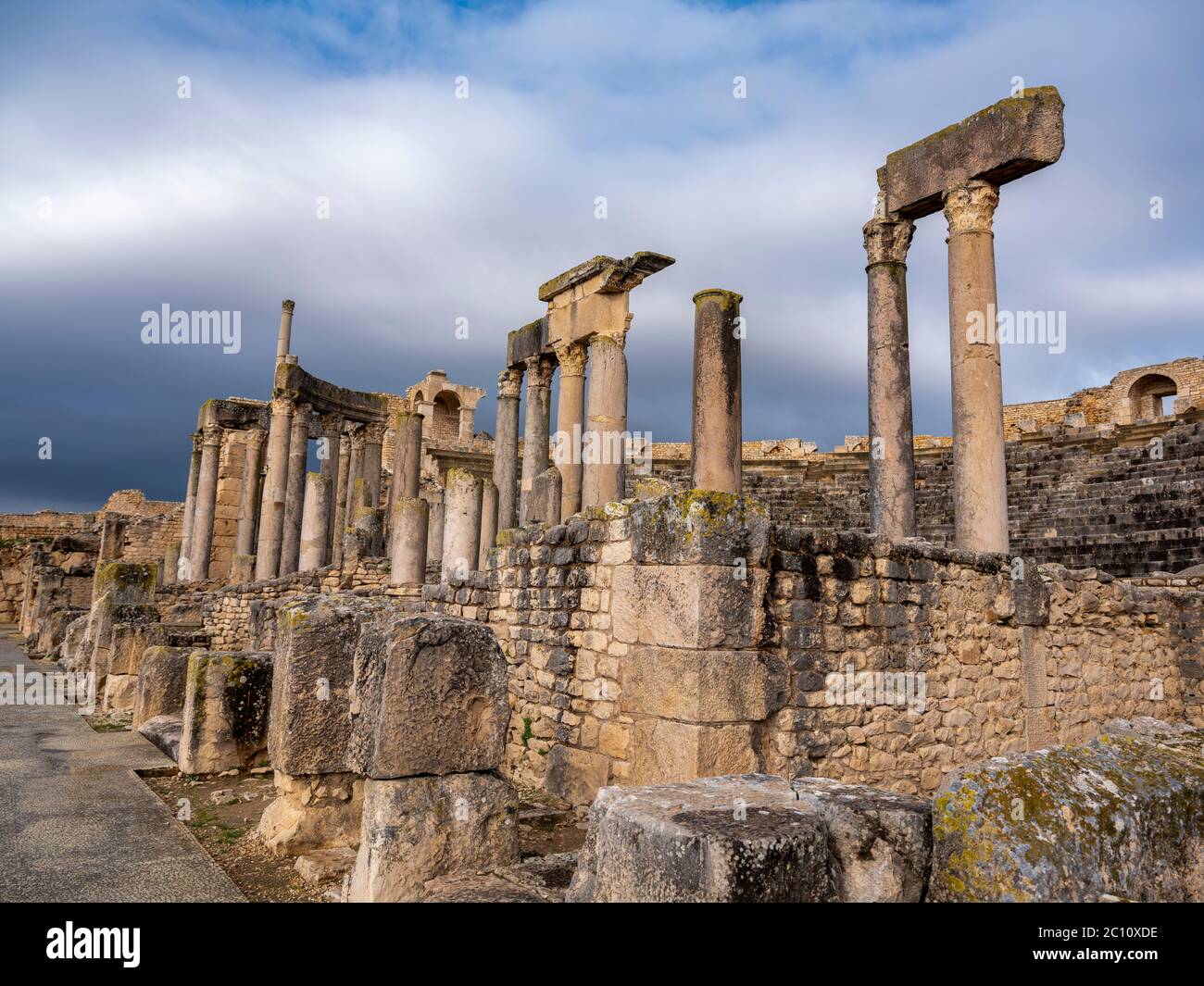 The ancient Roman archeological site of Dougga (Thugga), Tunisia, with ...