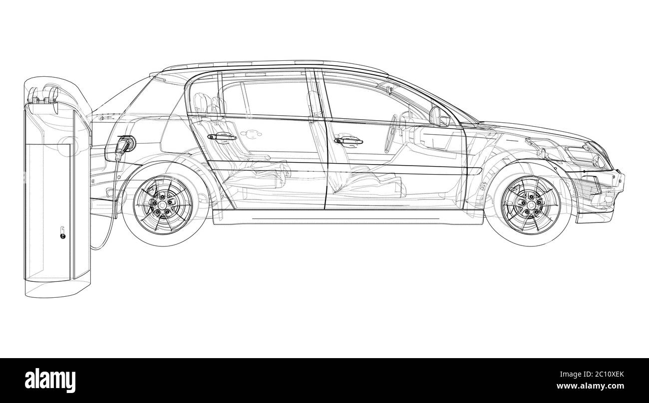 Electric Vehicle Charging Station Sketch. Vector Stock Vector Image ...