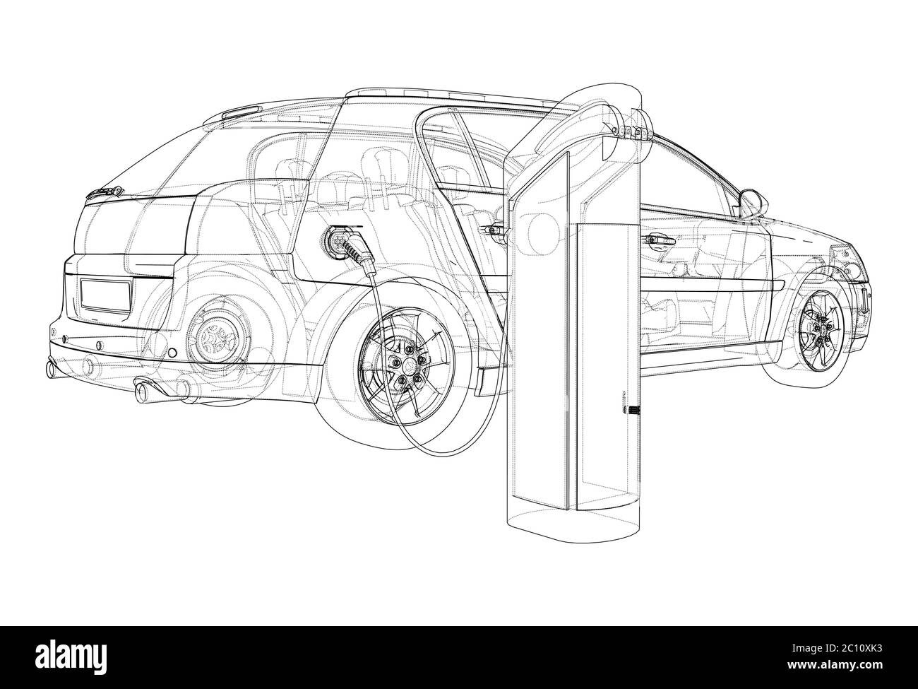 Electric Vehicle Charging Station Sketch. Vector Stock Vector Image ...