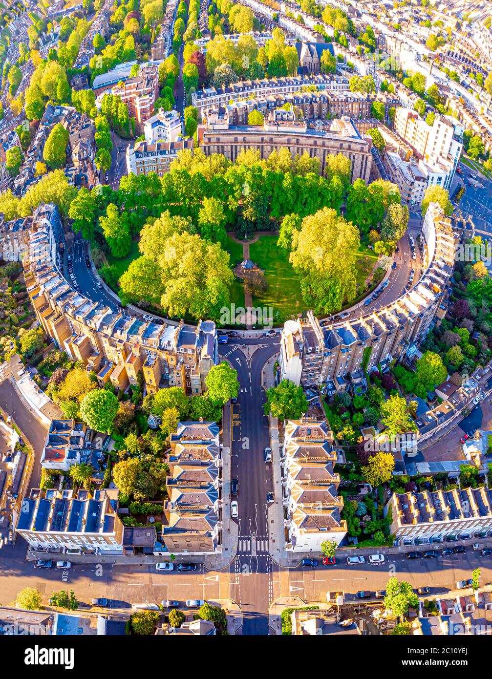 Aerial view of Royal Crescent in the morning, London, UK Stock Photo ...