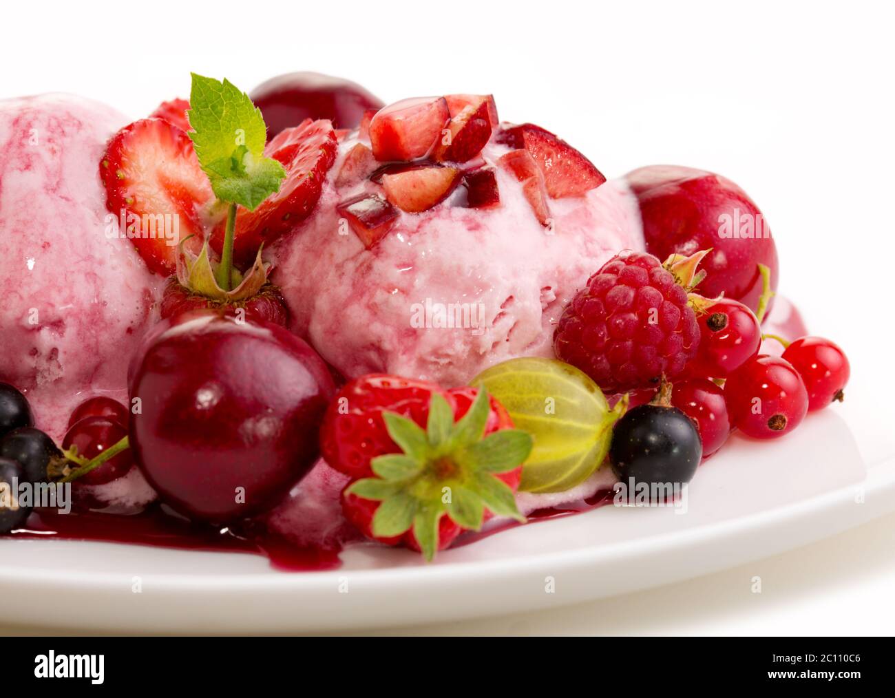 Two ball strawberry ice with fruits Stock Photo - Alamy