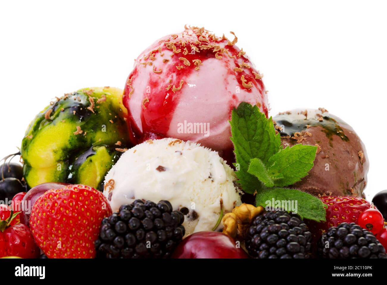 Mixed ice cream with fruits isolated Stock Photo - Alamy