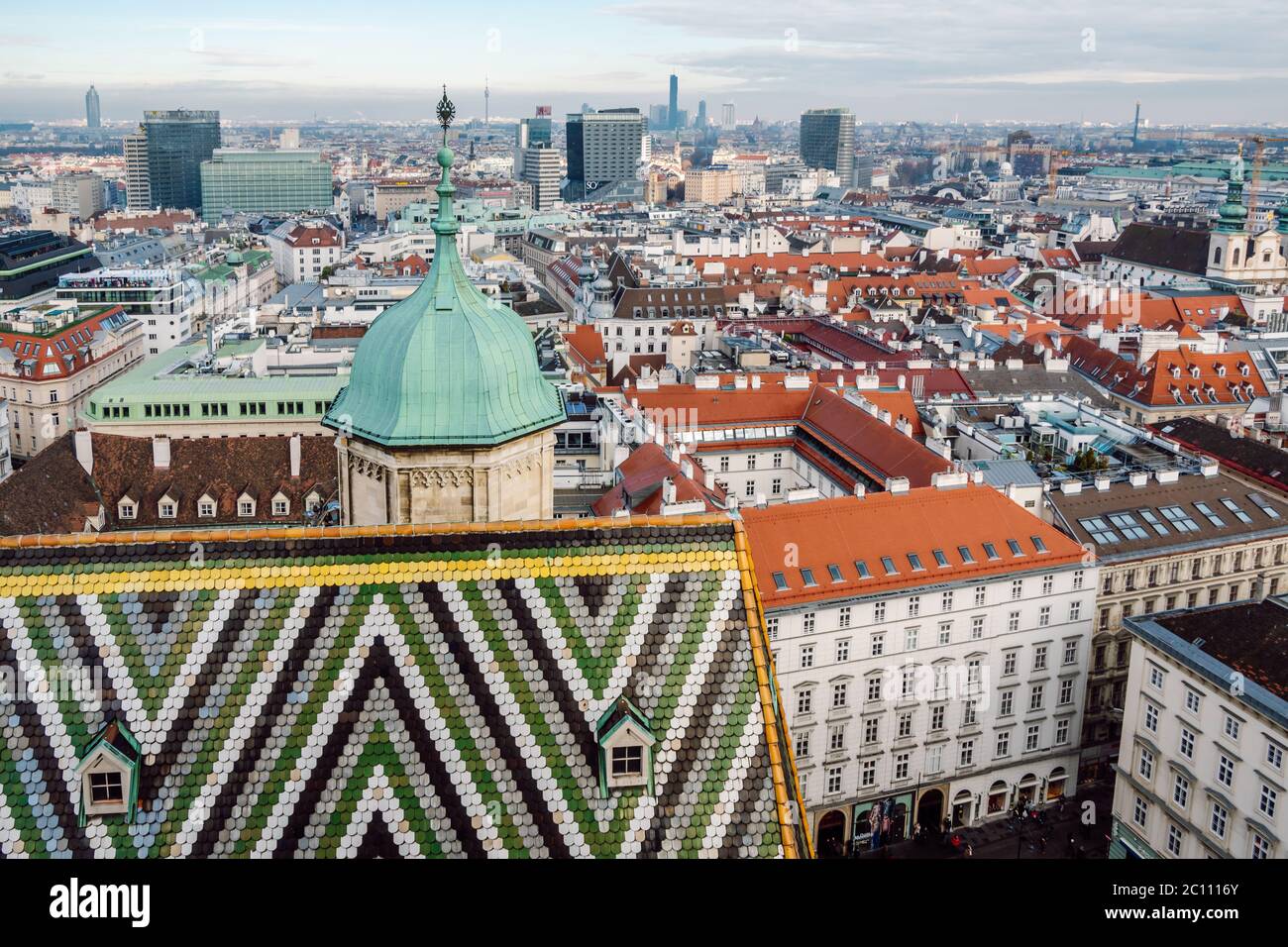 Gigantic view across Vienna from the south tower of the St. Stephen ...