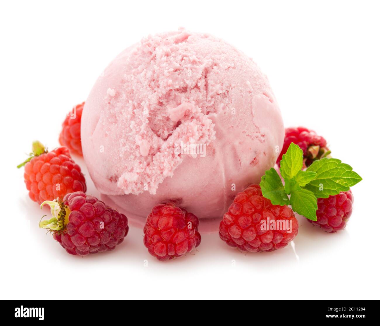 Ice cream and fresh red raspberries Stock Photo - Alamy