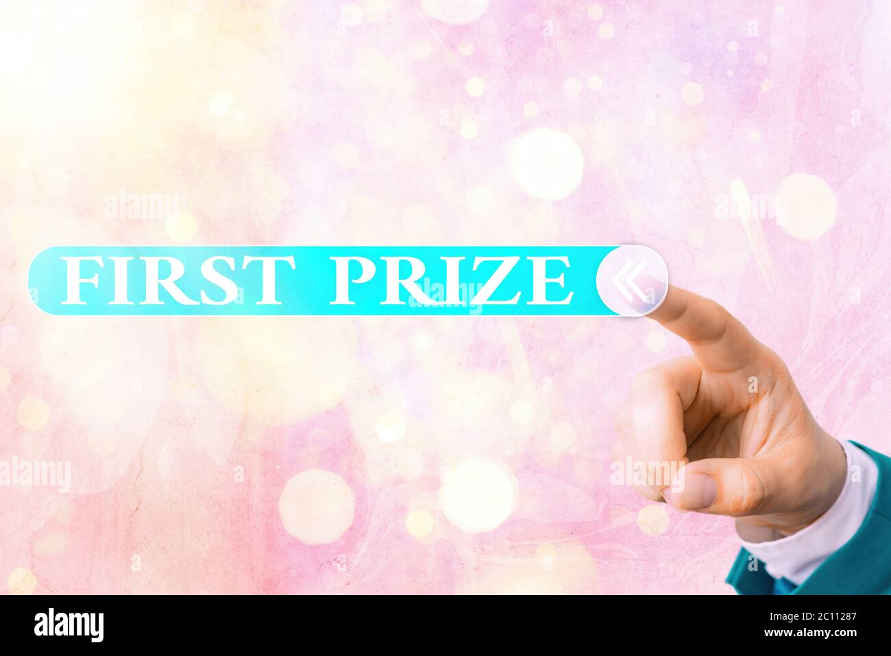 Writing note showing First Prize. Business concept for most coveted ...