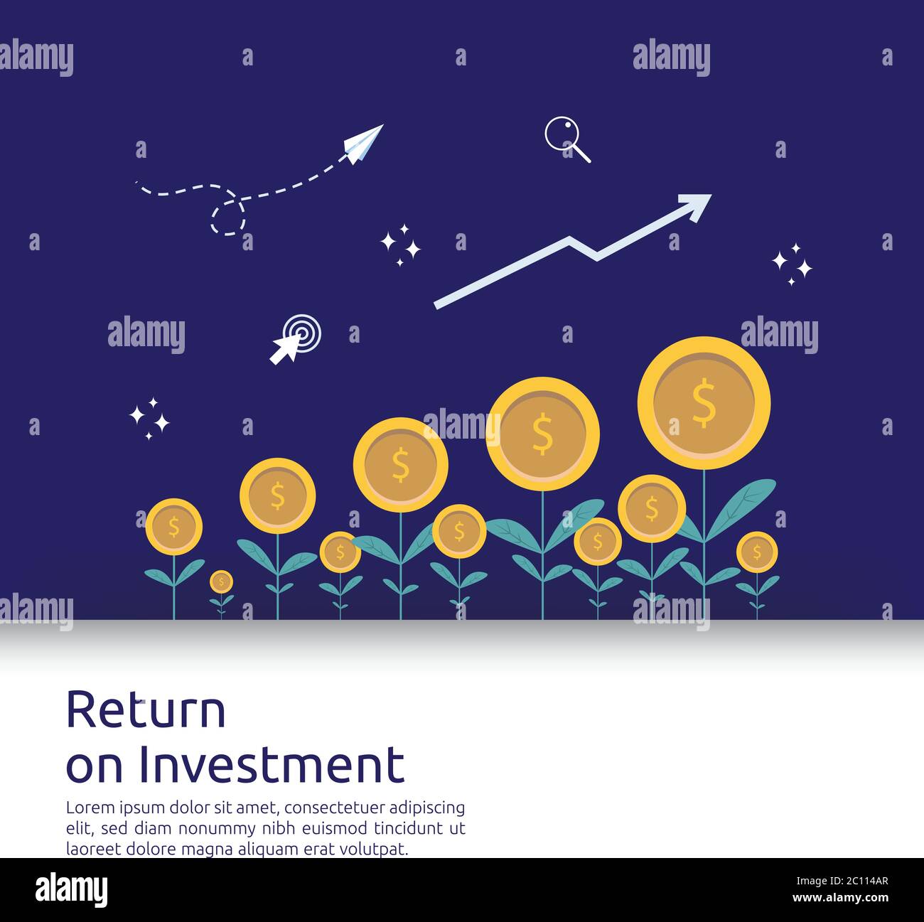 Return on investment ROI concept. business growth arrows to success ...