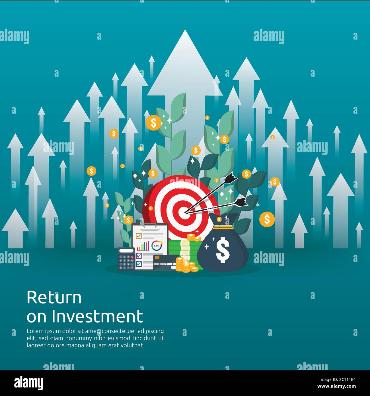 Return on investment ROI concept. business growth arrows to success ...