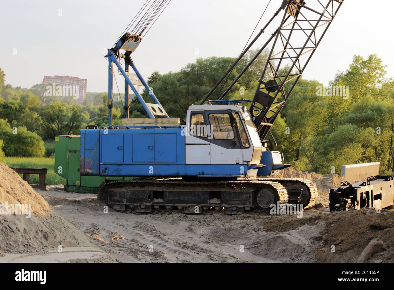 heavy crawler crane at the construction site for the of road transport ...