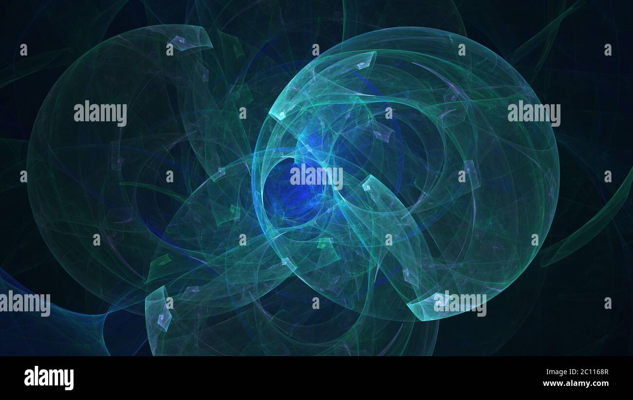 glowing blue curved lines and spheres over dark Abstract Background ...