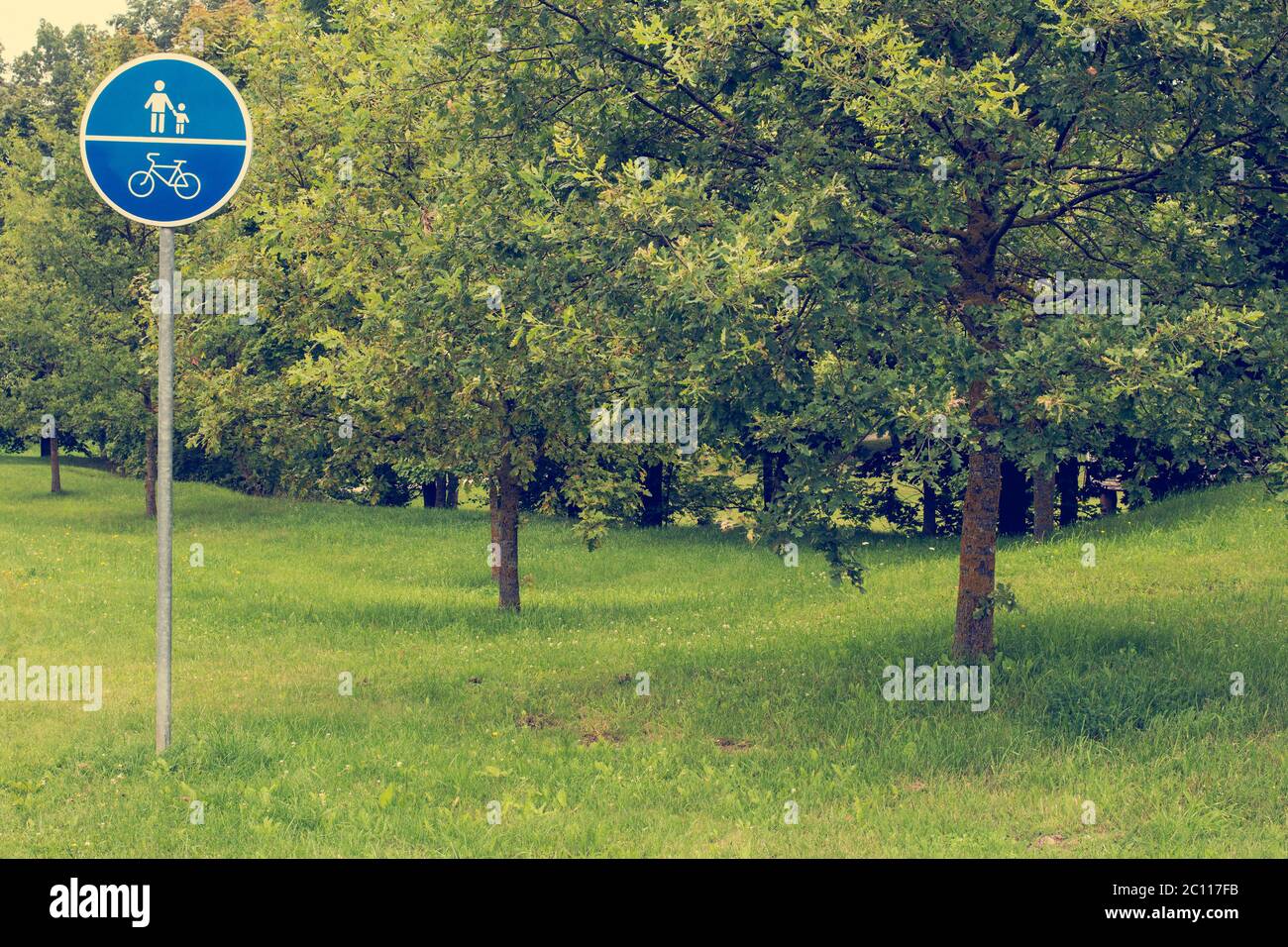 Bicycle and walking blue sign Stock Photo - Alamy